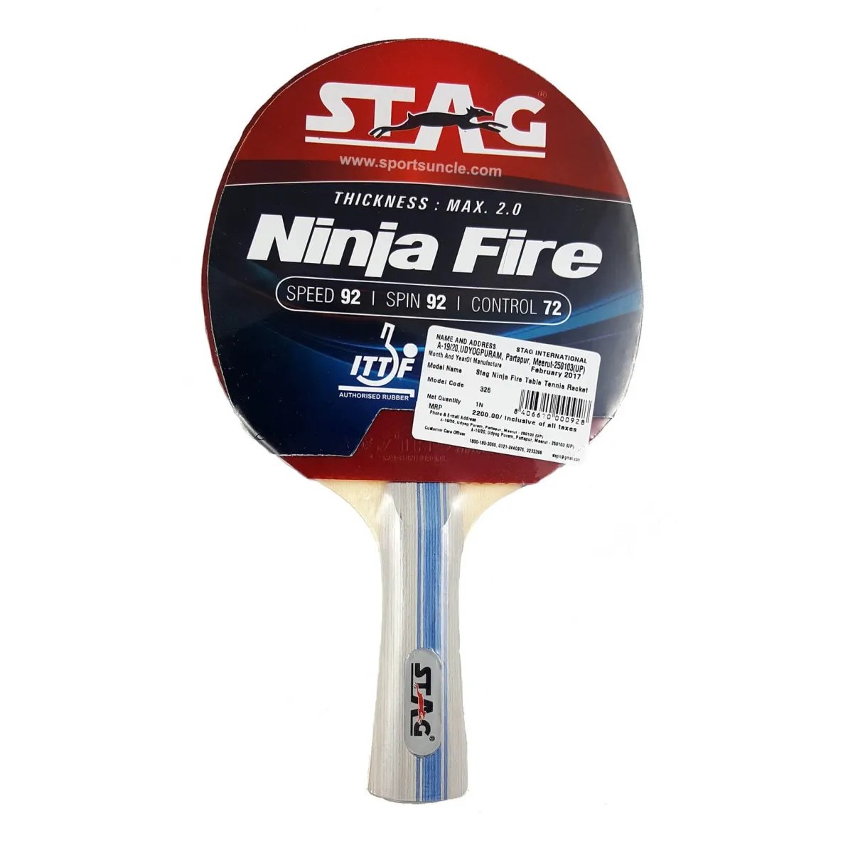Buy Stag Ninja Fire Table Tennis Racquet (I.T.T.F. Approved)